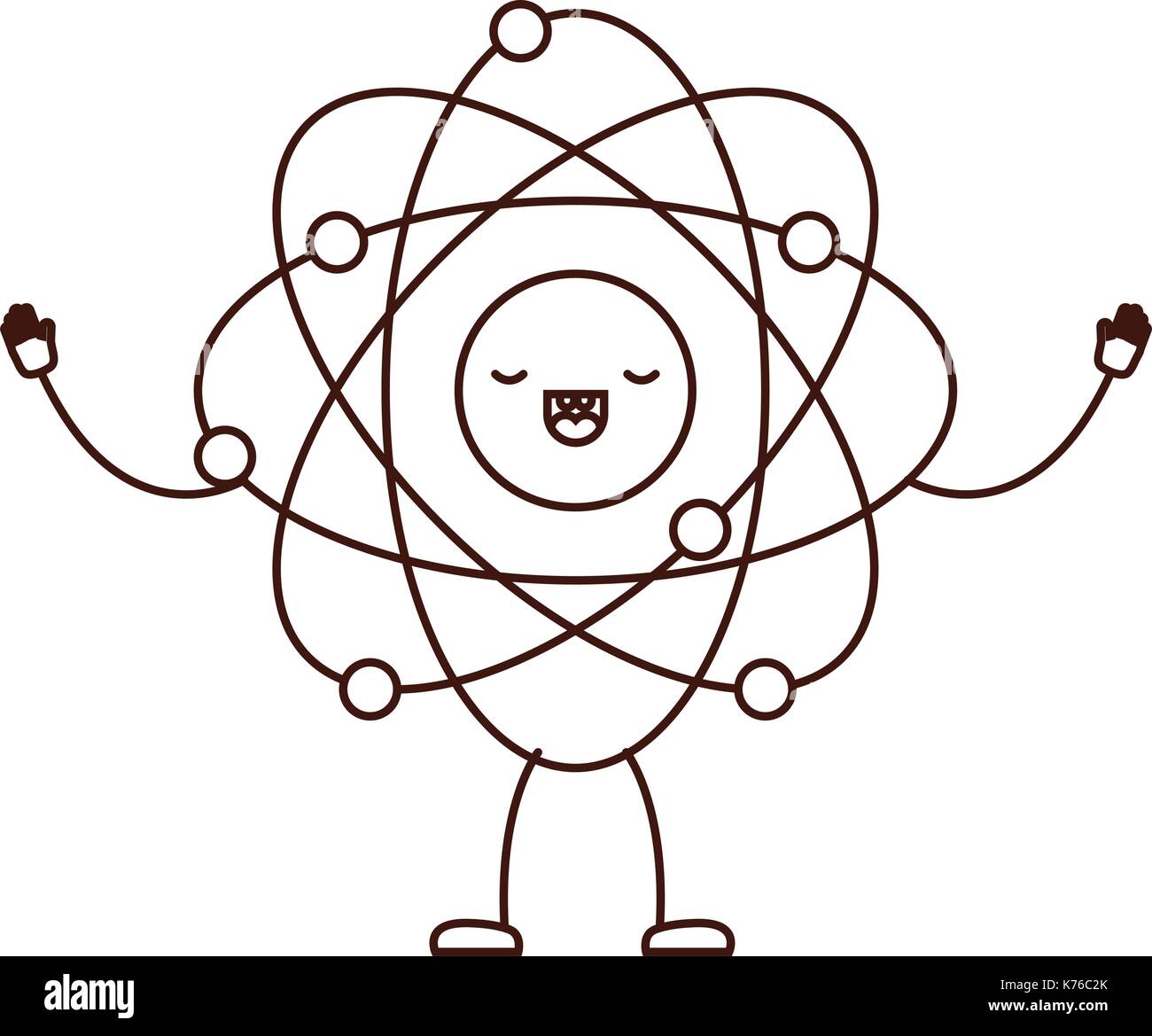 atom icon kawaii caricature in brown color contour Stock Vector Image ...