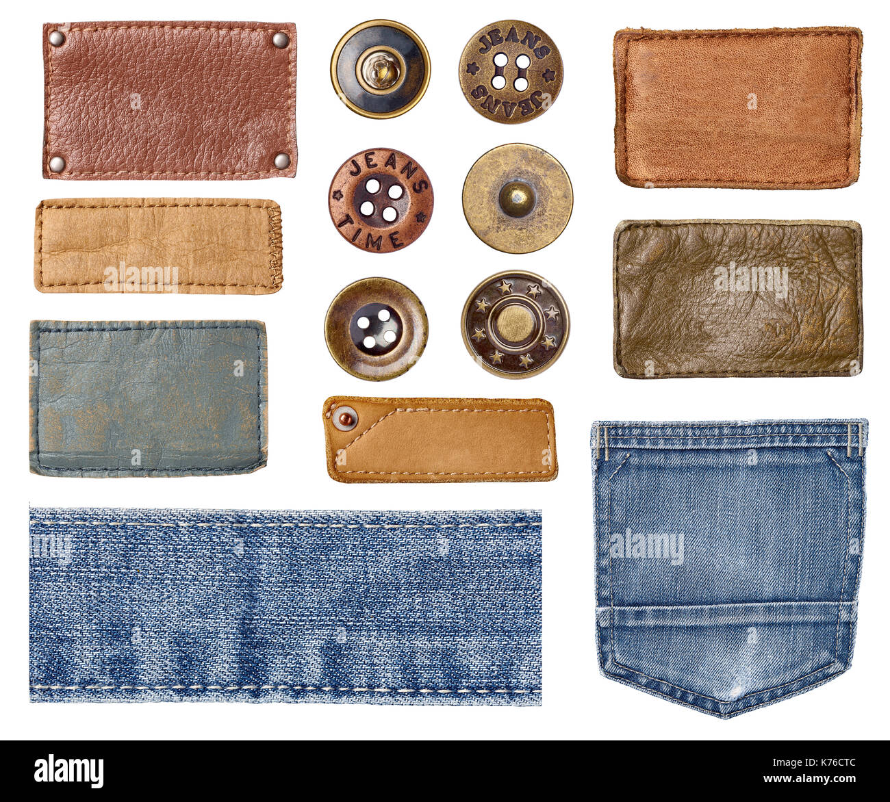 collection of various jeans parts and buttons Stock Photo - Alamy