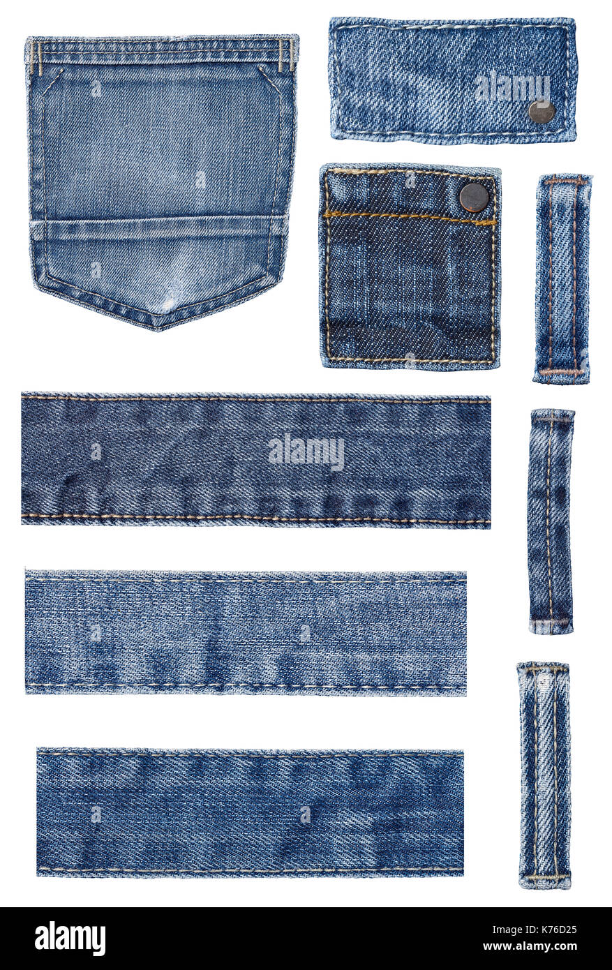 collection of various jeans parts and buttons Stock Photo - Alamy