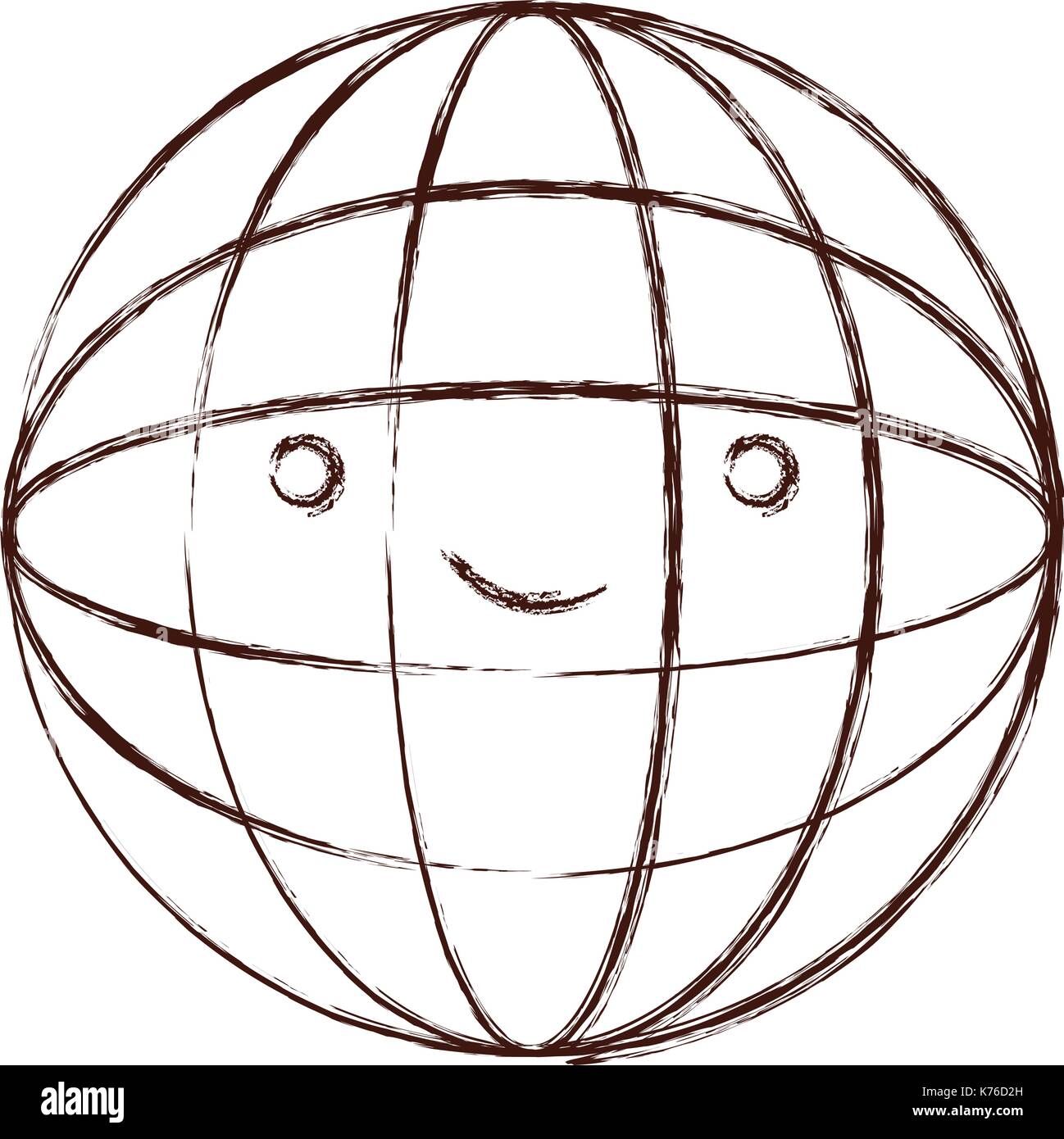 globe world kawaii caricature in blurred brown color contour Stock ...