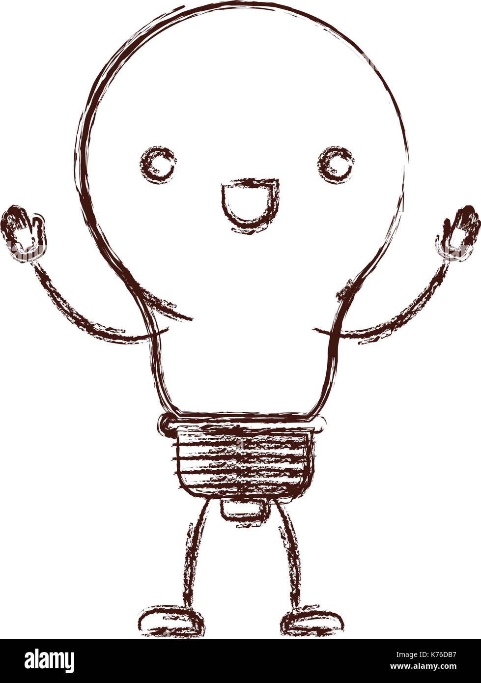 light bulb kawaii caricature with open arms standing in blurred brown ...