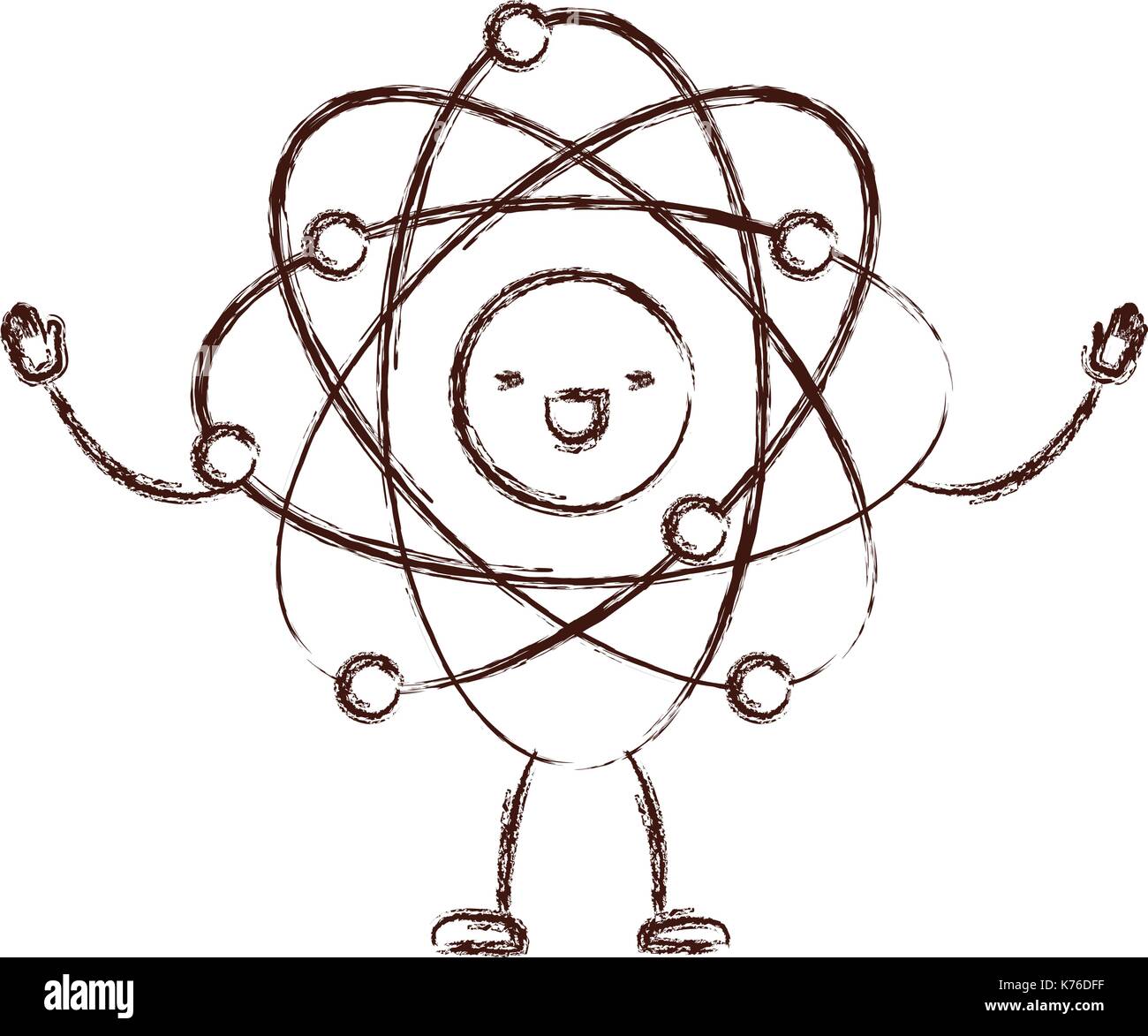 atom kawaii caricature with open arms standing in blurred brown color ...