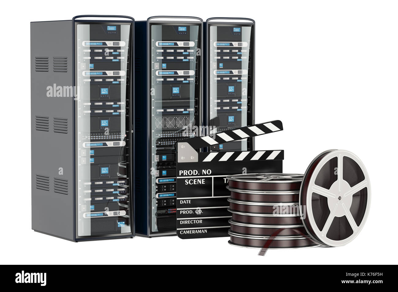 Cinema Server concept. Computer Server Racks with film reel and ...