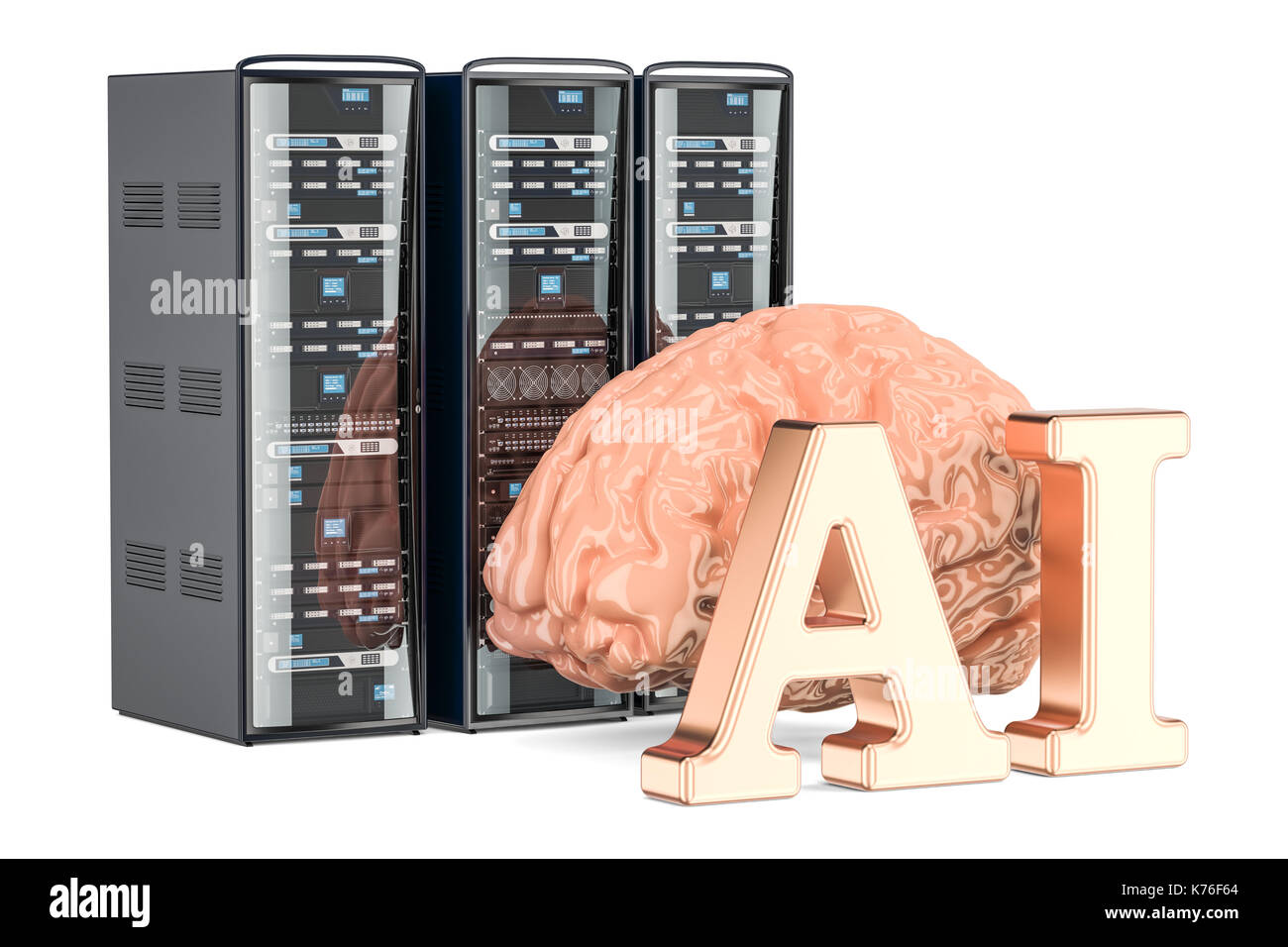 Computer Server Racks AI concept, 3D rendering isolated on white ...