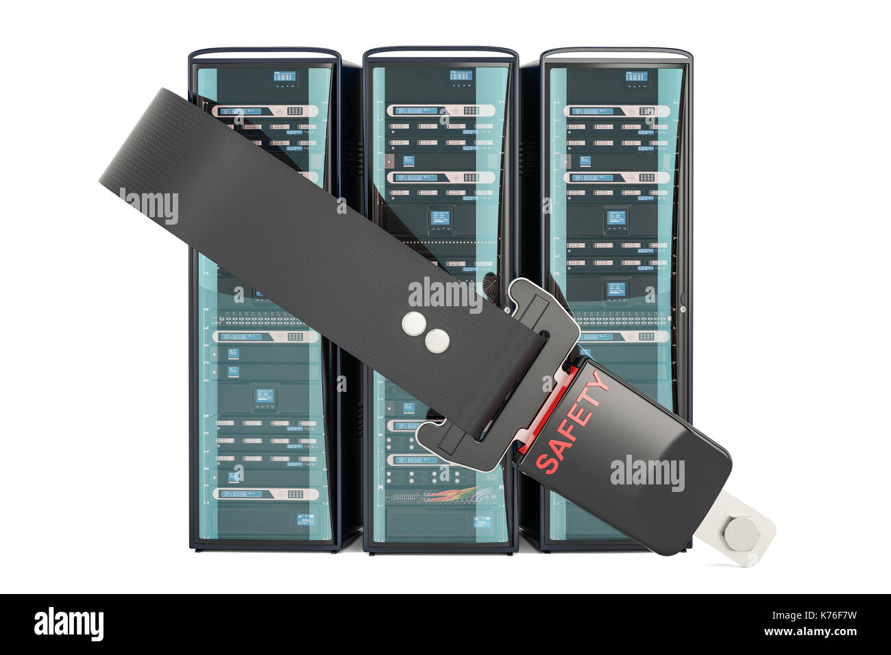 Computer Server Racks with seatbelt. Security and protection concept ...