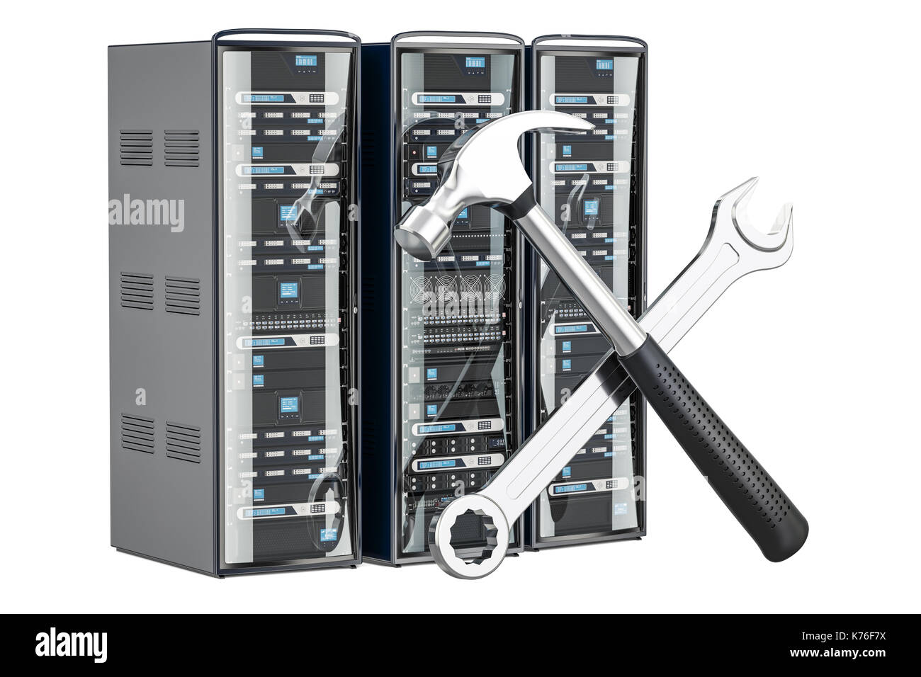Computer Server Racks with tools. Repair and recovery concept, 3D ...