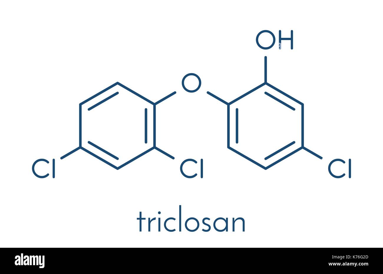 Triclosan antimicrobial molecule. Used in hand soaps, hospital scrubs ...