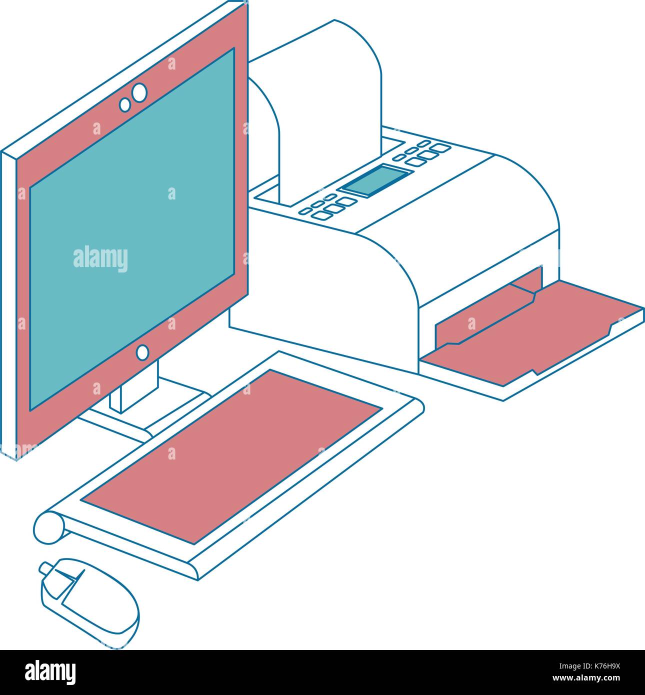 computer desktop with printer vector illustration design Stock Vector ...