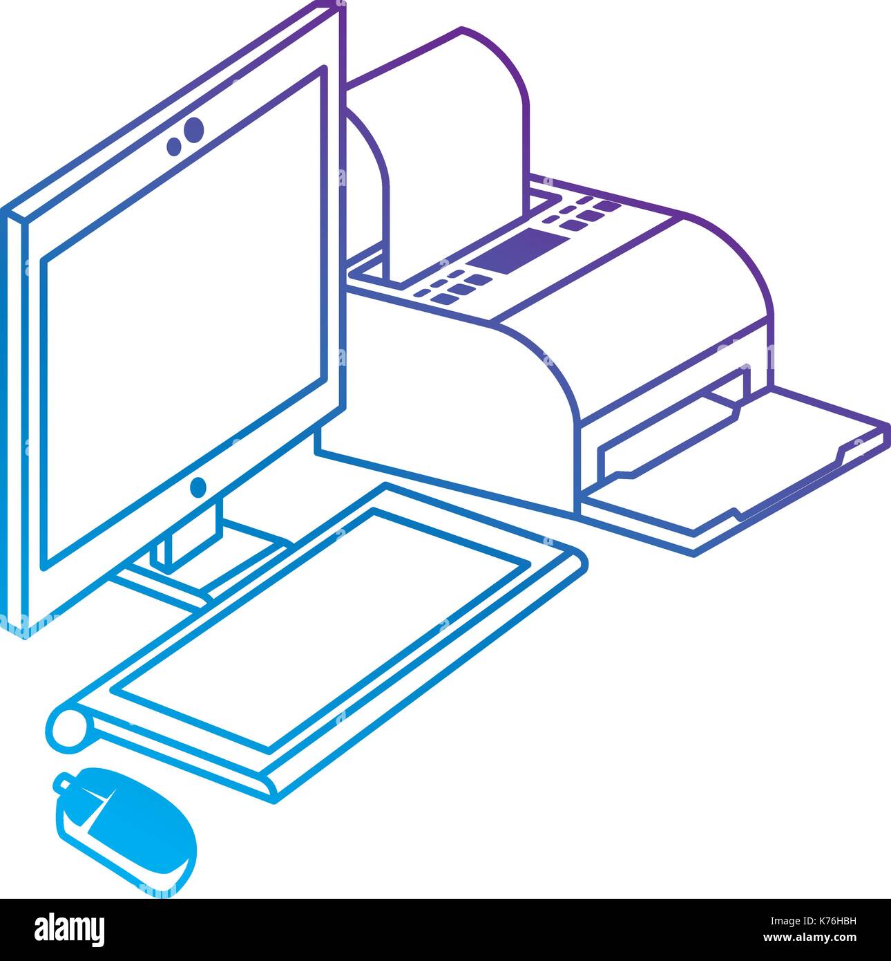 computer desktop with printer vector illustration design Stock Vector ...
