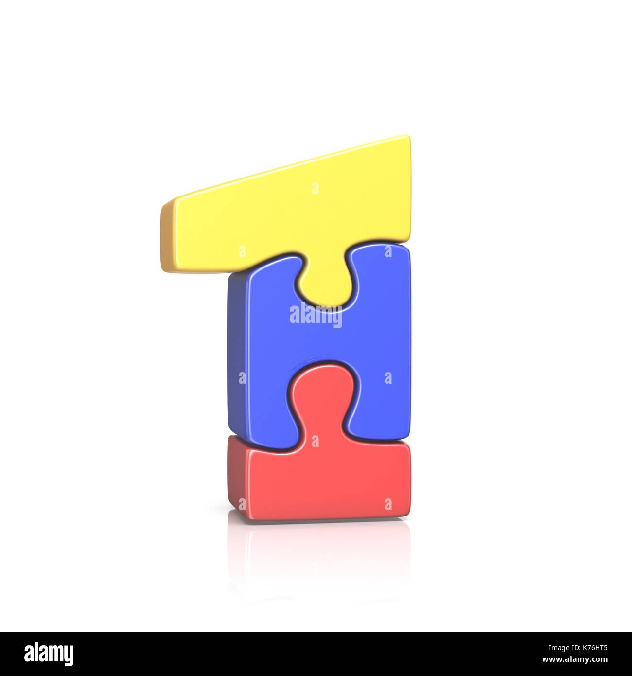 Puzzle jigsaw number ONE 1 3D render illustration isolated on white ...