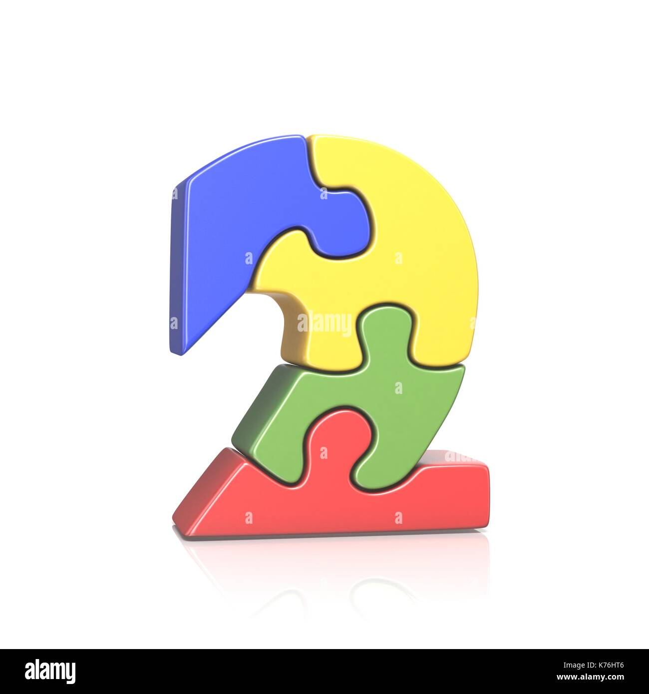 Puzzle jigsaw number TWO 2 3D render illustration isolated on white ...
