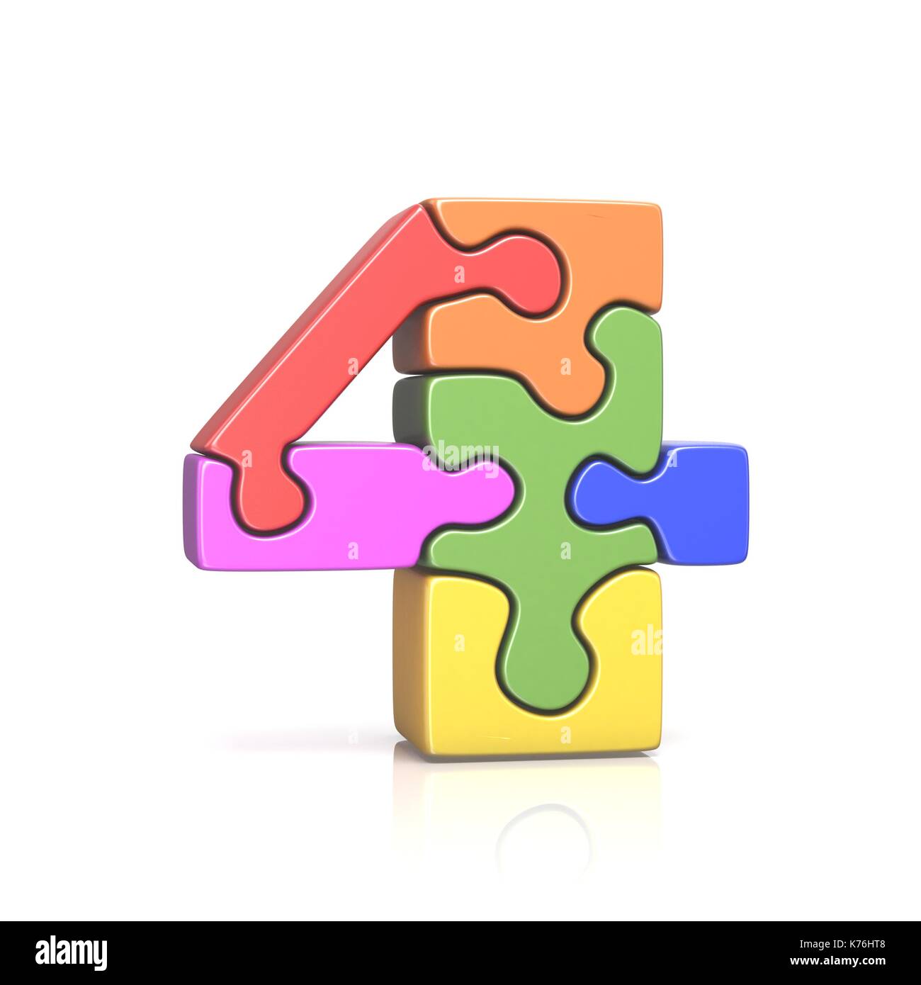 Puzzle jigsaw number FOUR 4 3D render illustration isolated on white ...
