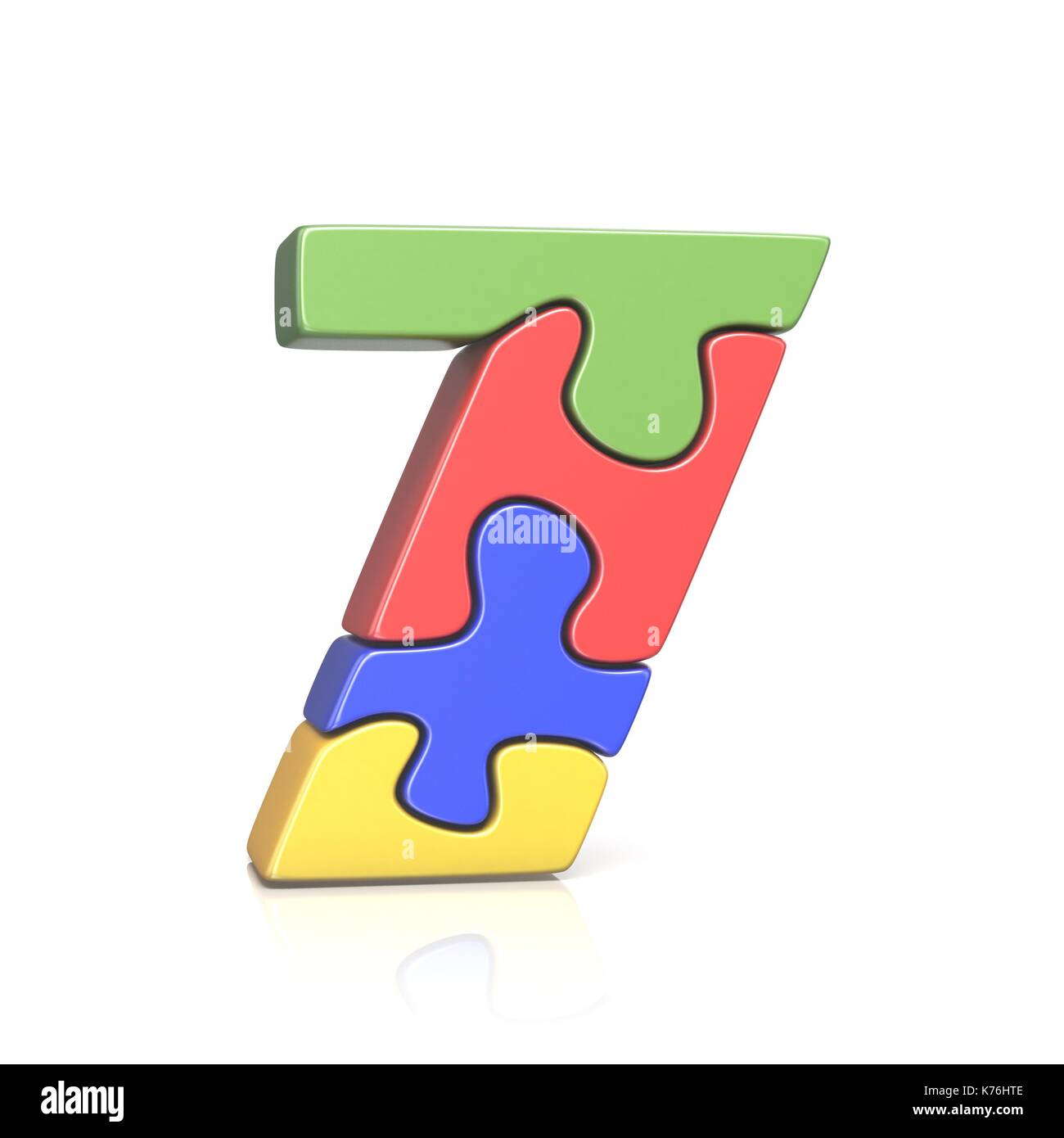 Puzzle jigsaw number SEVEN 7 3D render illustration isolated on white ...