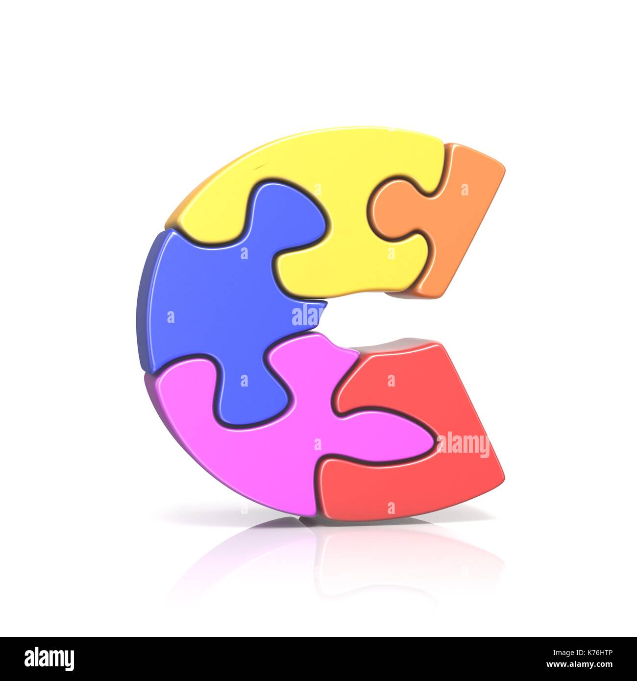 Puzzle jigsaw letter C 3D render illustration isolated on white ...