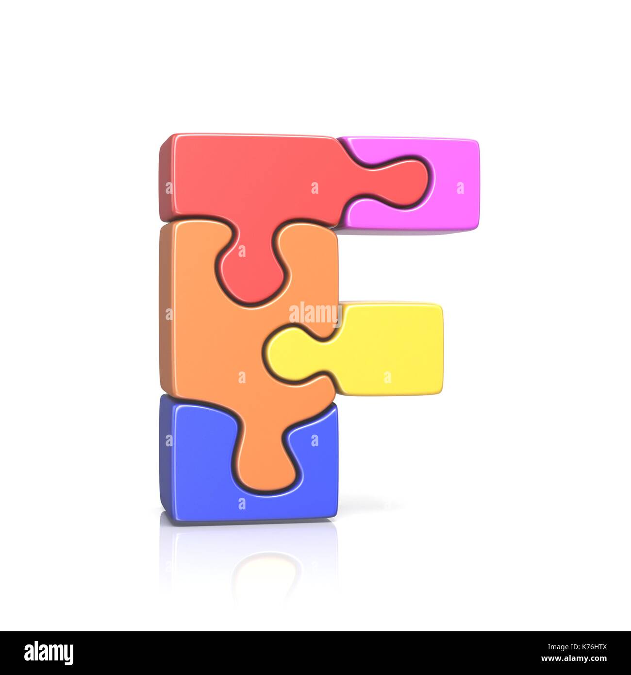 Puzzle jigsaw letter F 3D render illustration isolated on white ...