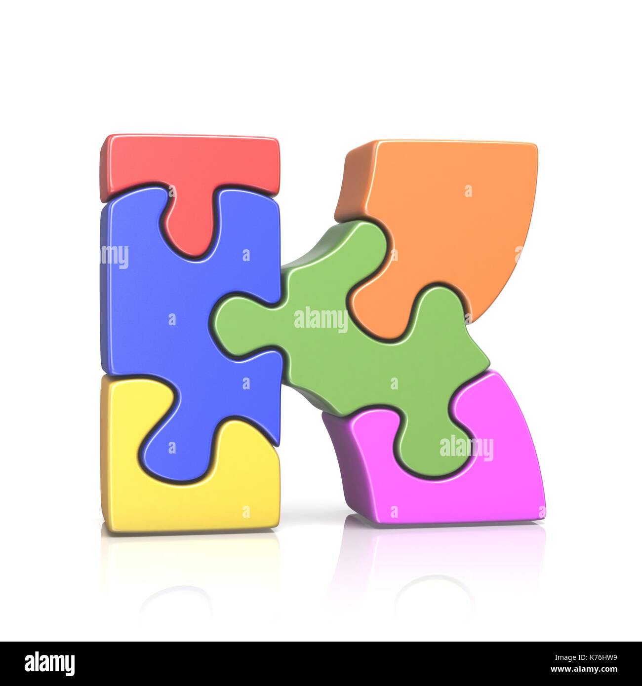 Puzzle jigsaw letter K 3D render illustration isolated on white ...
