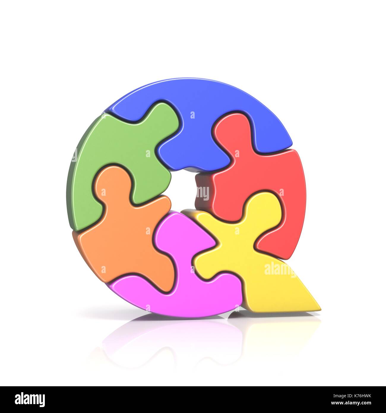 Puzzle jigsaw letter Q 3D render illustration isolated on white ...