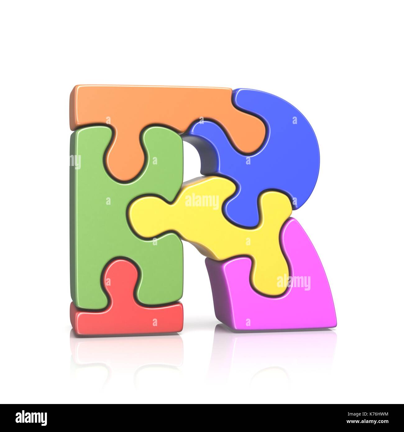Puzzle jigsaw letter R 3D render illustration isolated on white ...