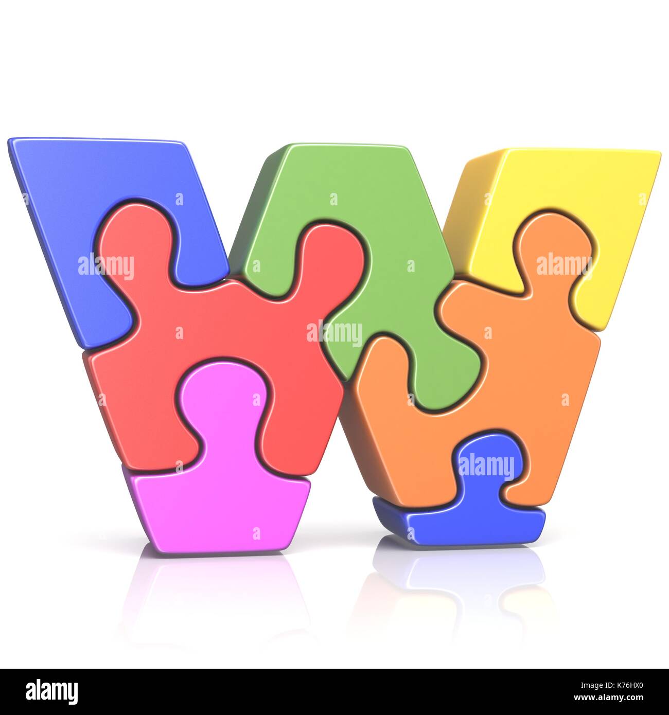 Puzzle jigsaw letter W 3D render illustration isolated on white ...
