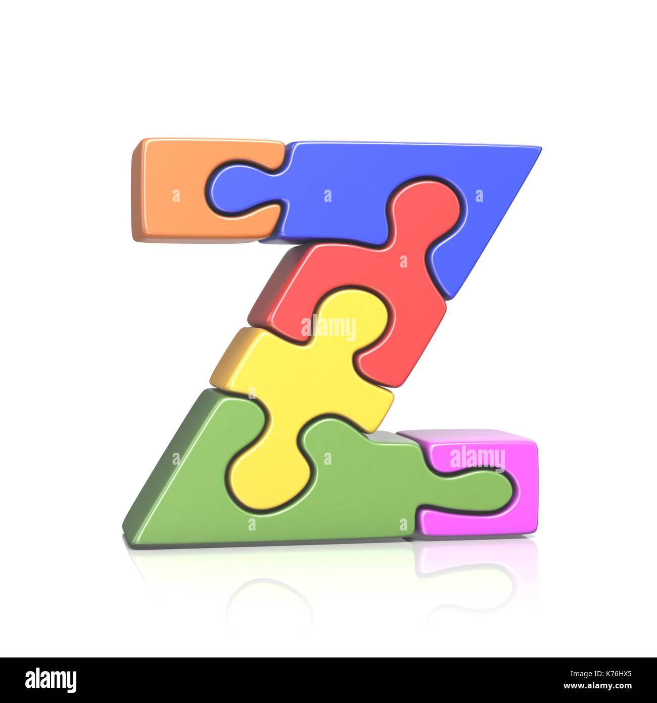 Puzzle jigsaw letter Z 3D render illustration isolated on white ...
