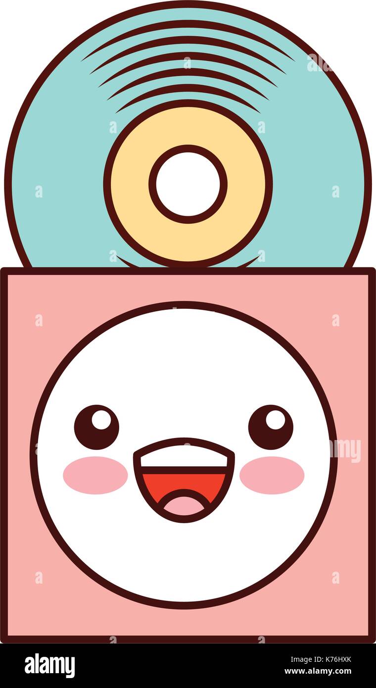kawaii music cover with vinyl record in paper case Stock Vector Image ...