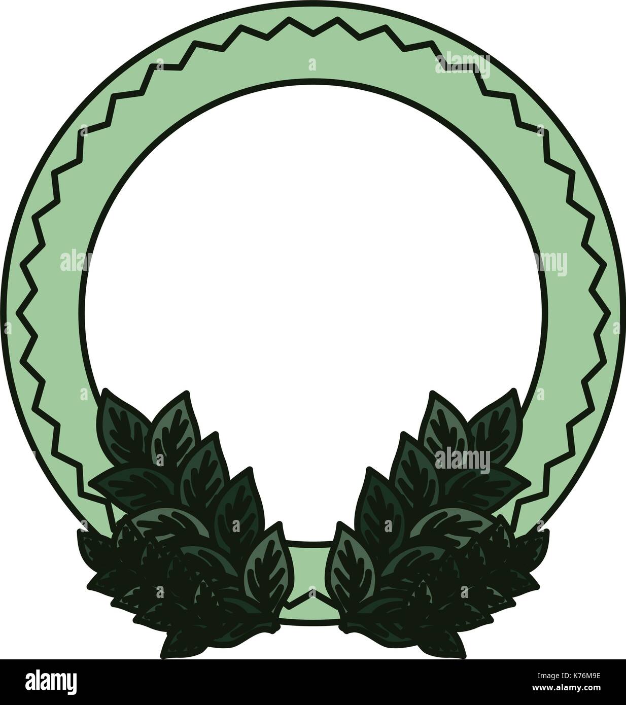 decorative circular frame with leaves icon over white background ...