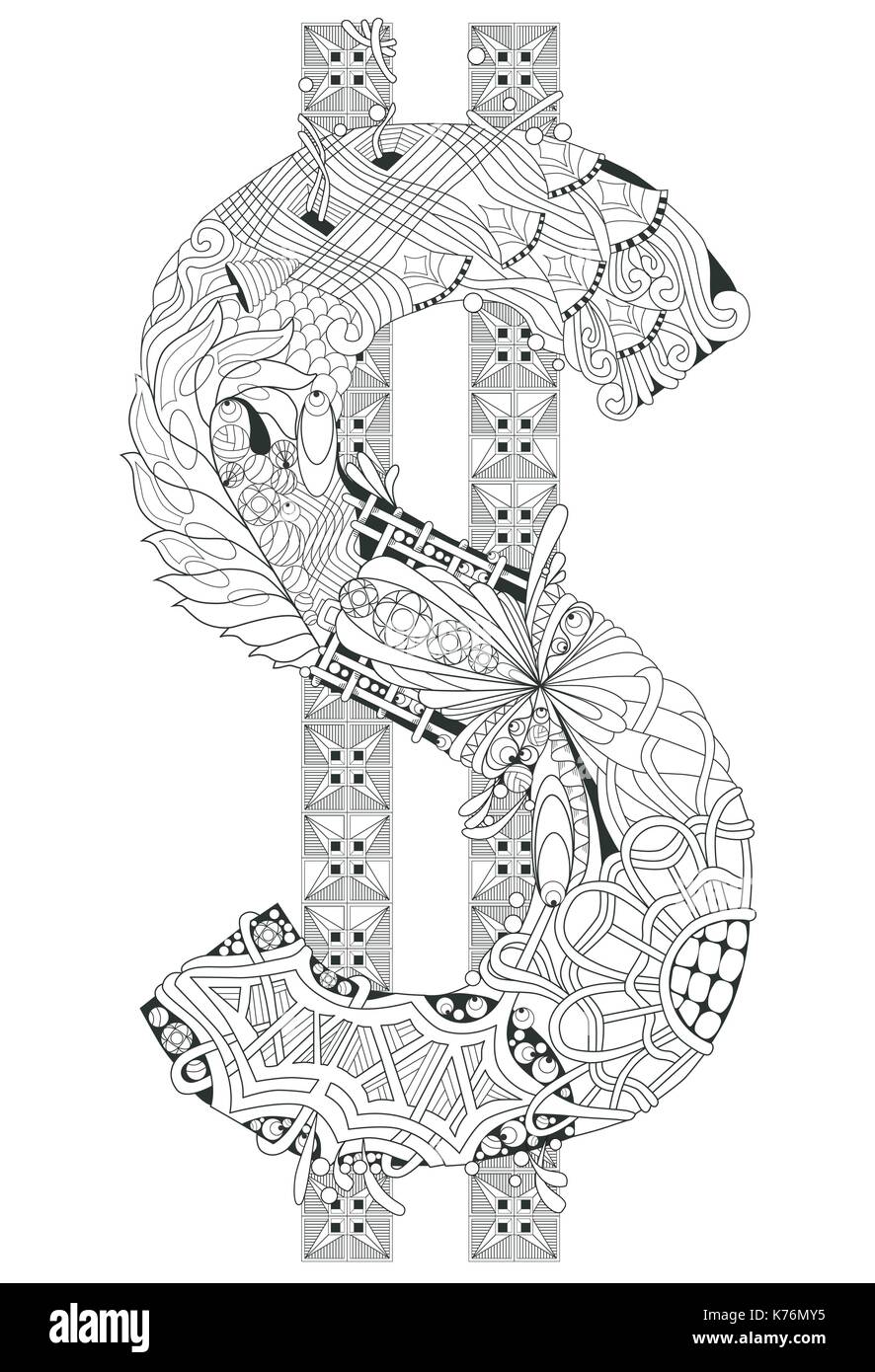 Symbol of dollar zentangle. Vector decorative object Stock Vector Image ...