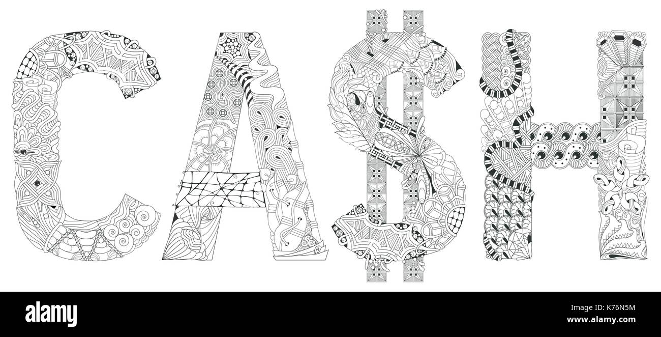 Word CASH for coloring. Vector decorative zentangle object Stock Vector ...