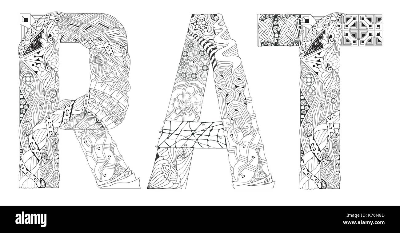 Word RAT for coloring. Vector decorative zentangle object Stock Vector ...