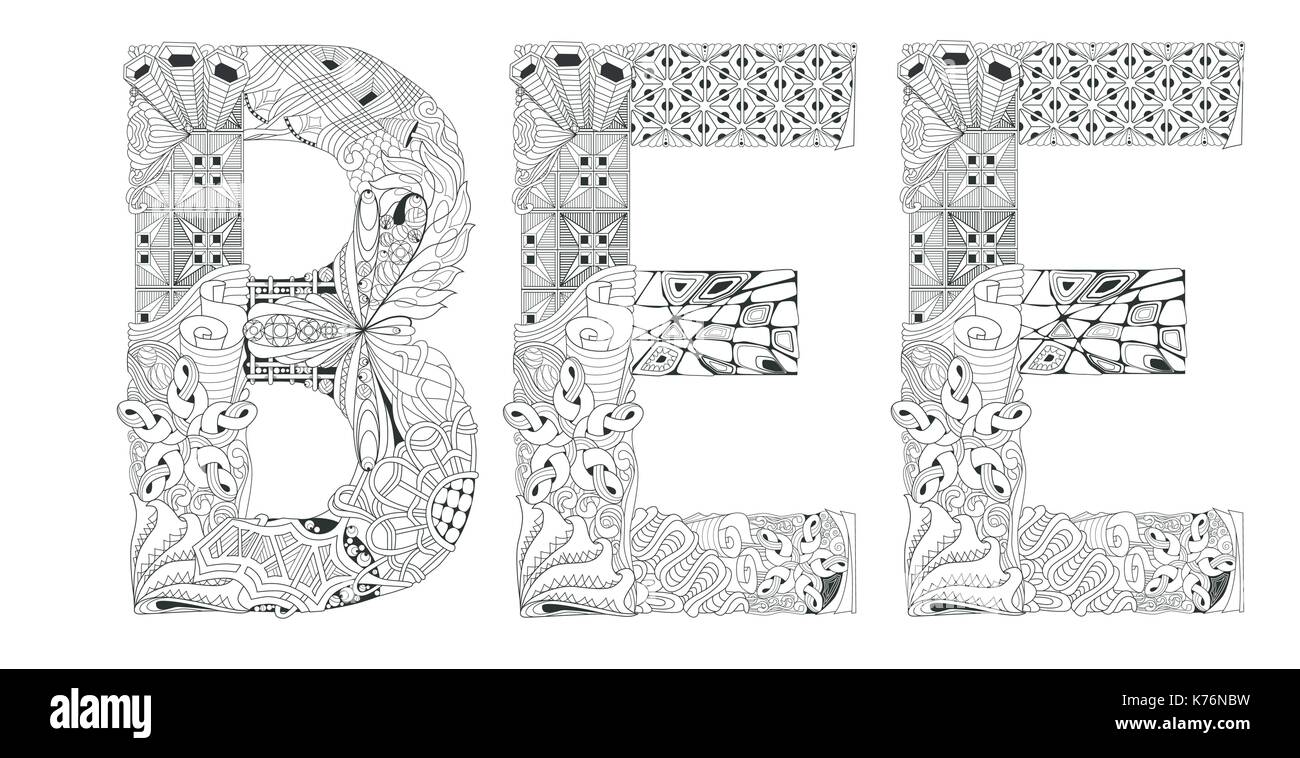 Word BEE for coloring. Vector decorative zentangle object Stock Vector ...