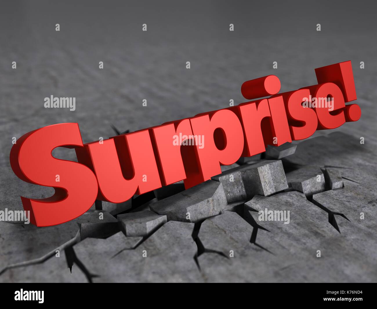 3d illustration of surprise with crack over concrete background Stock ...
