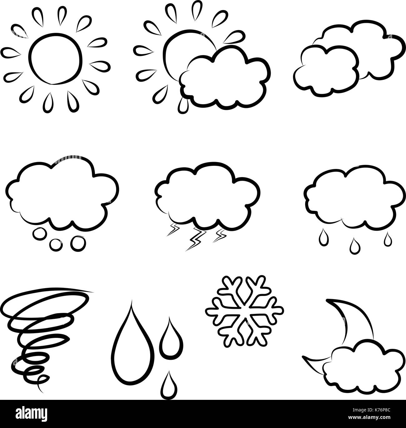 Doodle weather set cloud thunder hi-res stock photography and images ...
