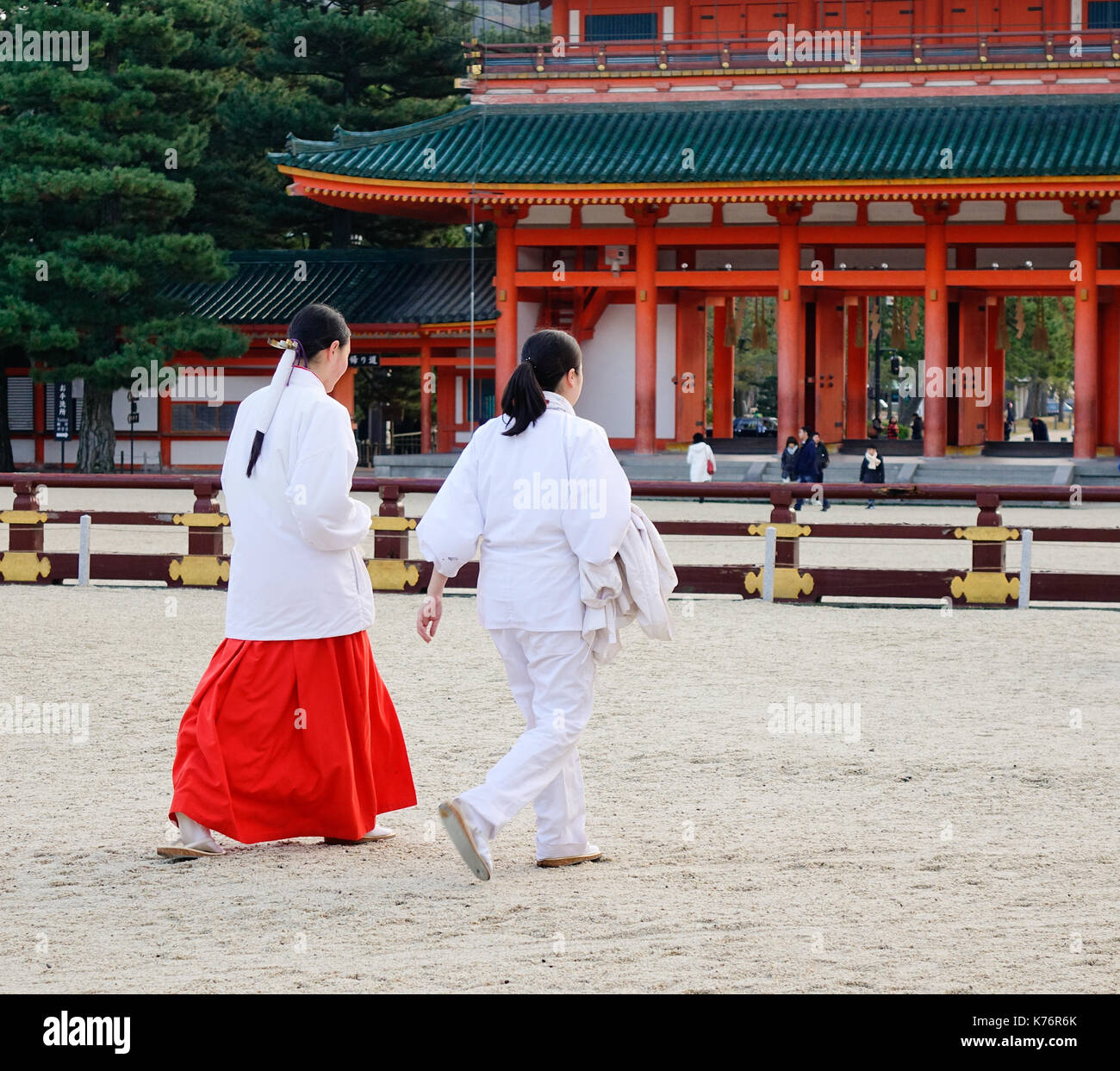 Kyoto, Japan - Dec 25, 2015. Local people visit the Heian Temple in ...