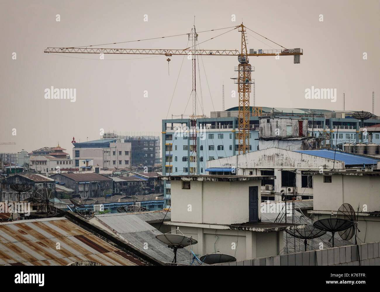Yangon, Myanmar - Feb 27, 2016. Cityscape of Chinatown with ...