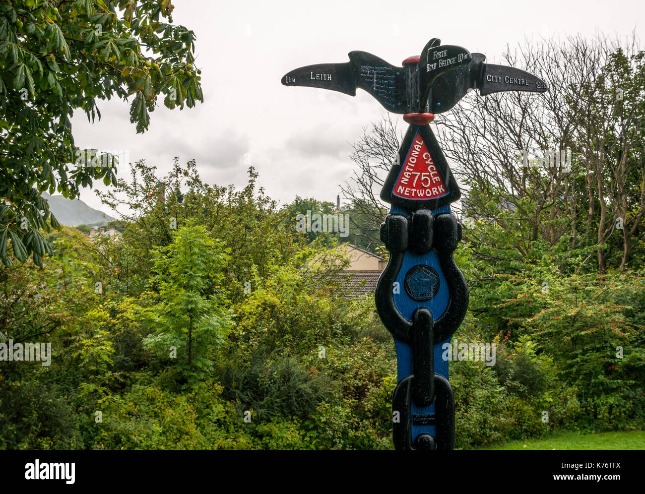 Cycle route 75 sign post directions on Water of Leith walkway and cycle ...