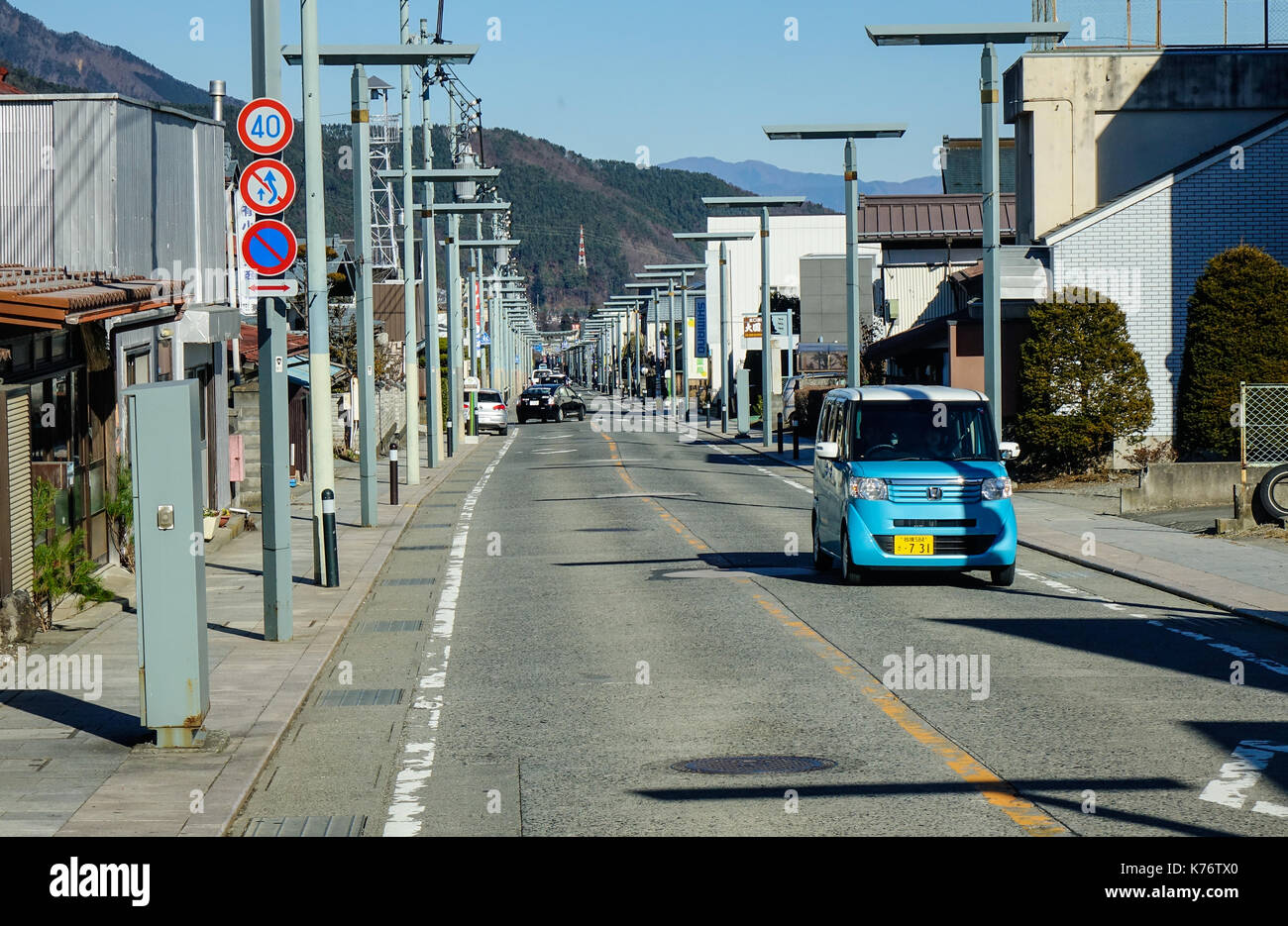 Kyoto, Japan - Jan 1, 2016. Cars running on street at downtown in Kyoto ...