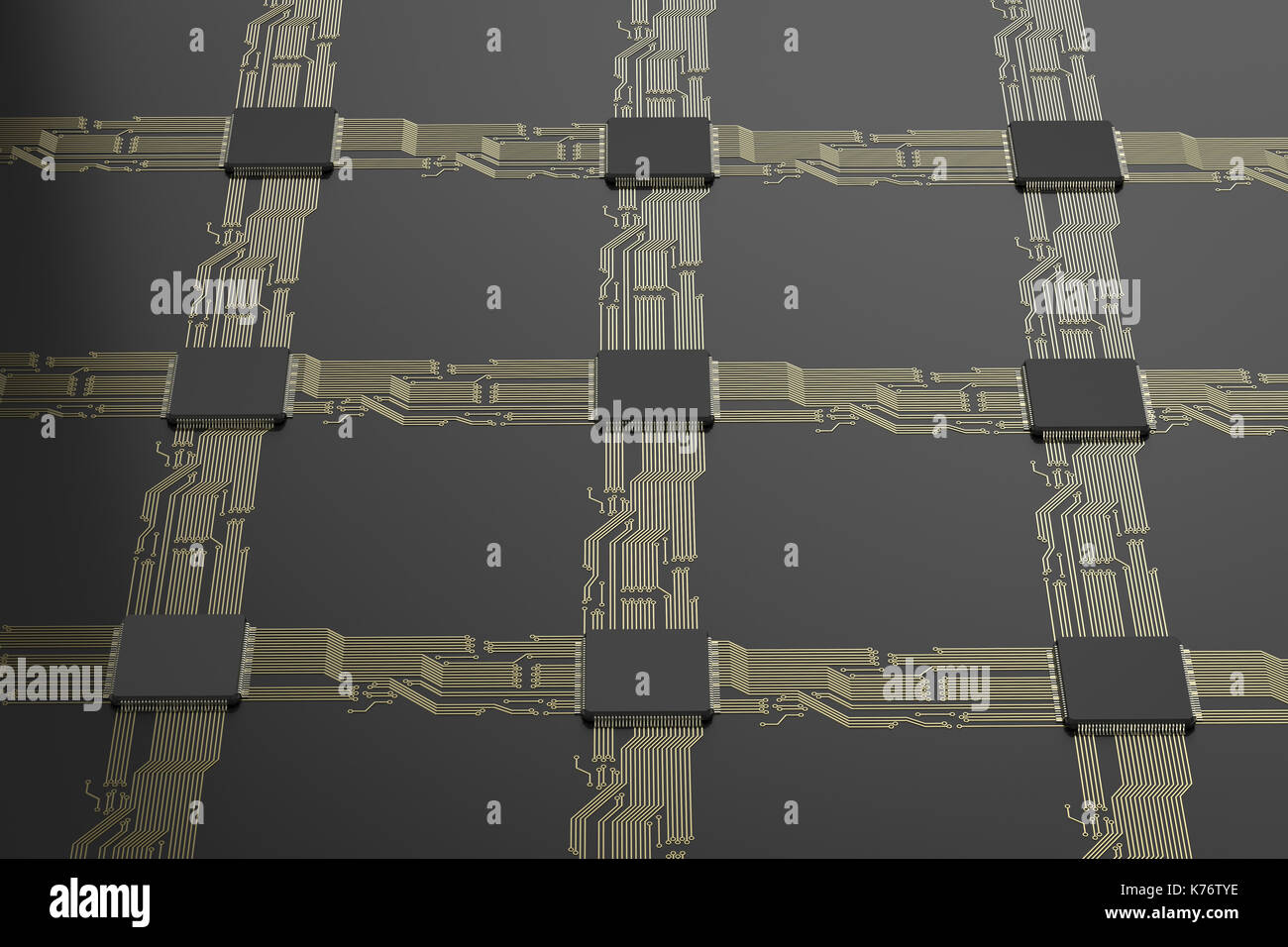 3d rendering cpu chips on black circuit board Stock Photo - Alamy