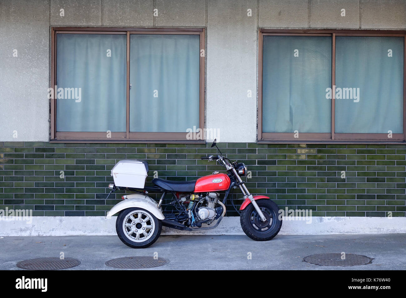 Kyoto, Japan - Jan 1, 2016. A motorcycle parking on street at downtown ...