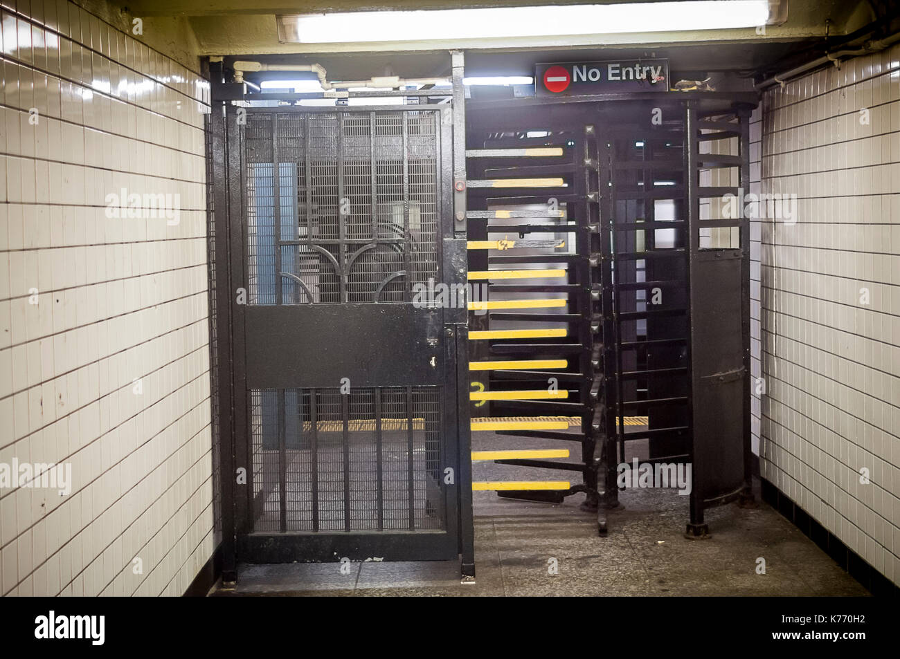 Emergency door and high wheel exit in a subway station in New York on ...
