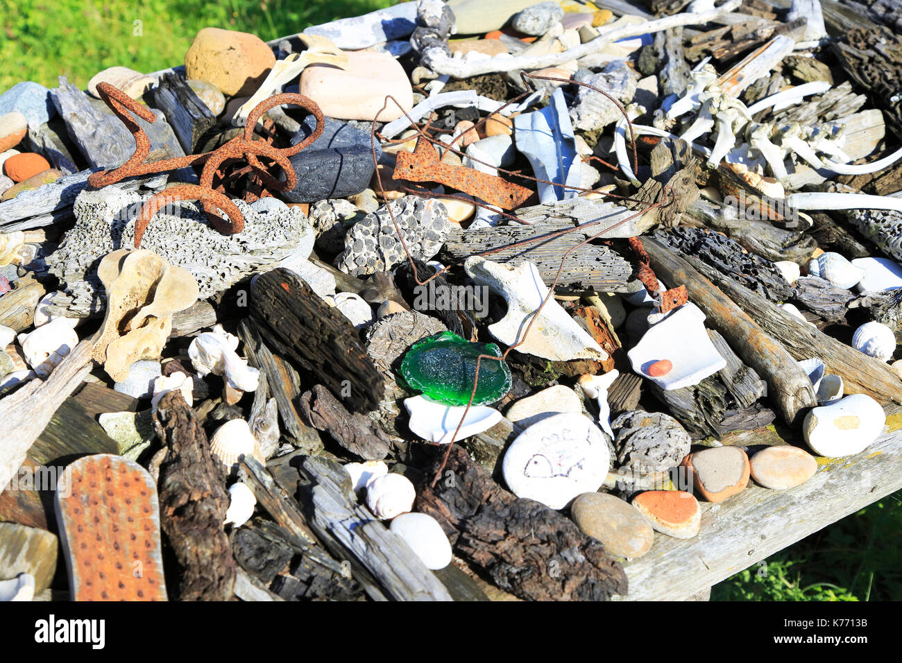 Beachcombing finds display, Shingle Street, Suffolk, England, Uk Stock ...