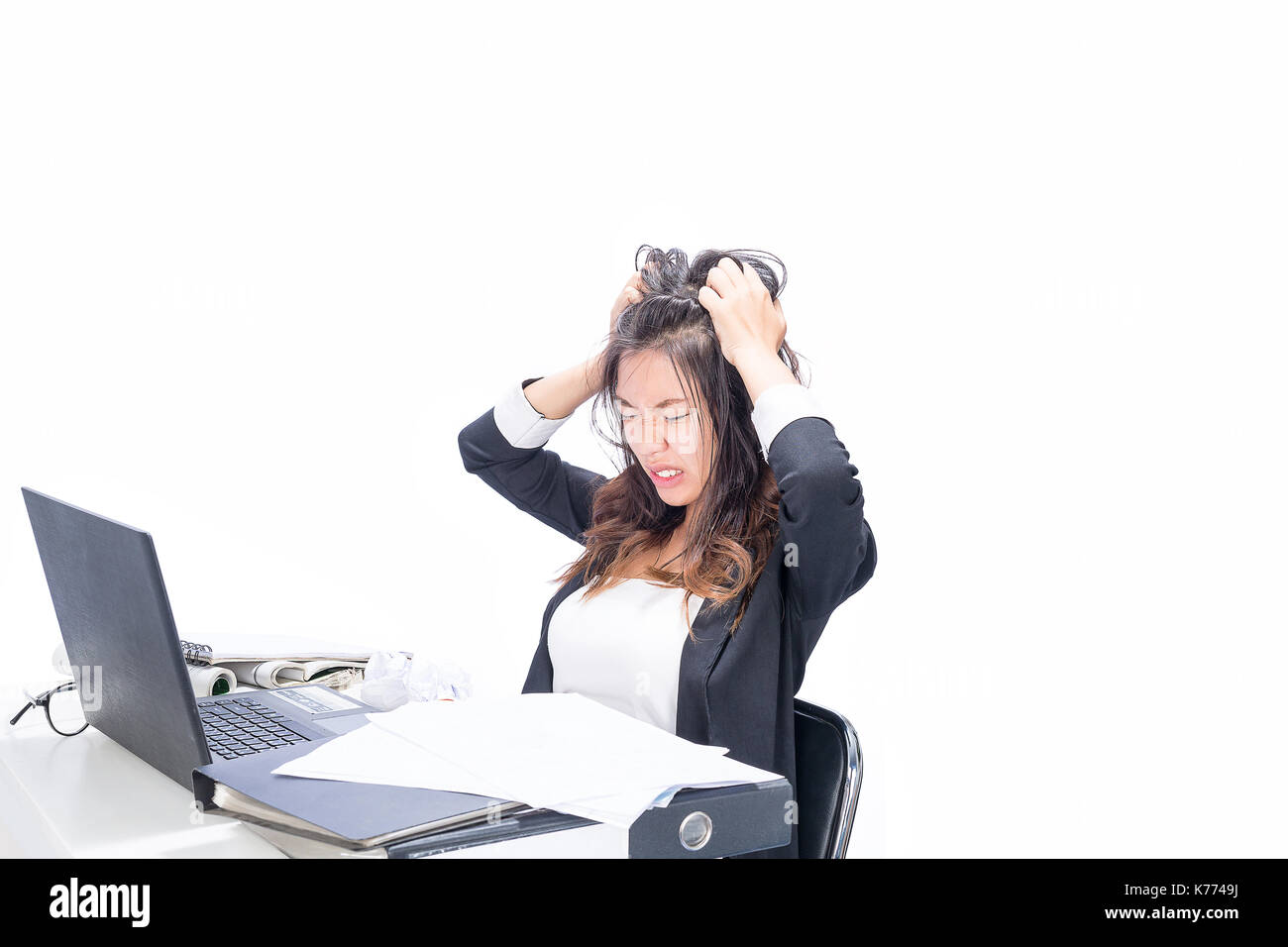 Woman tired of office work. Isolated on white background Stock Photo ...