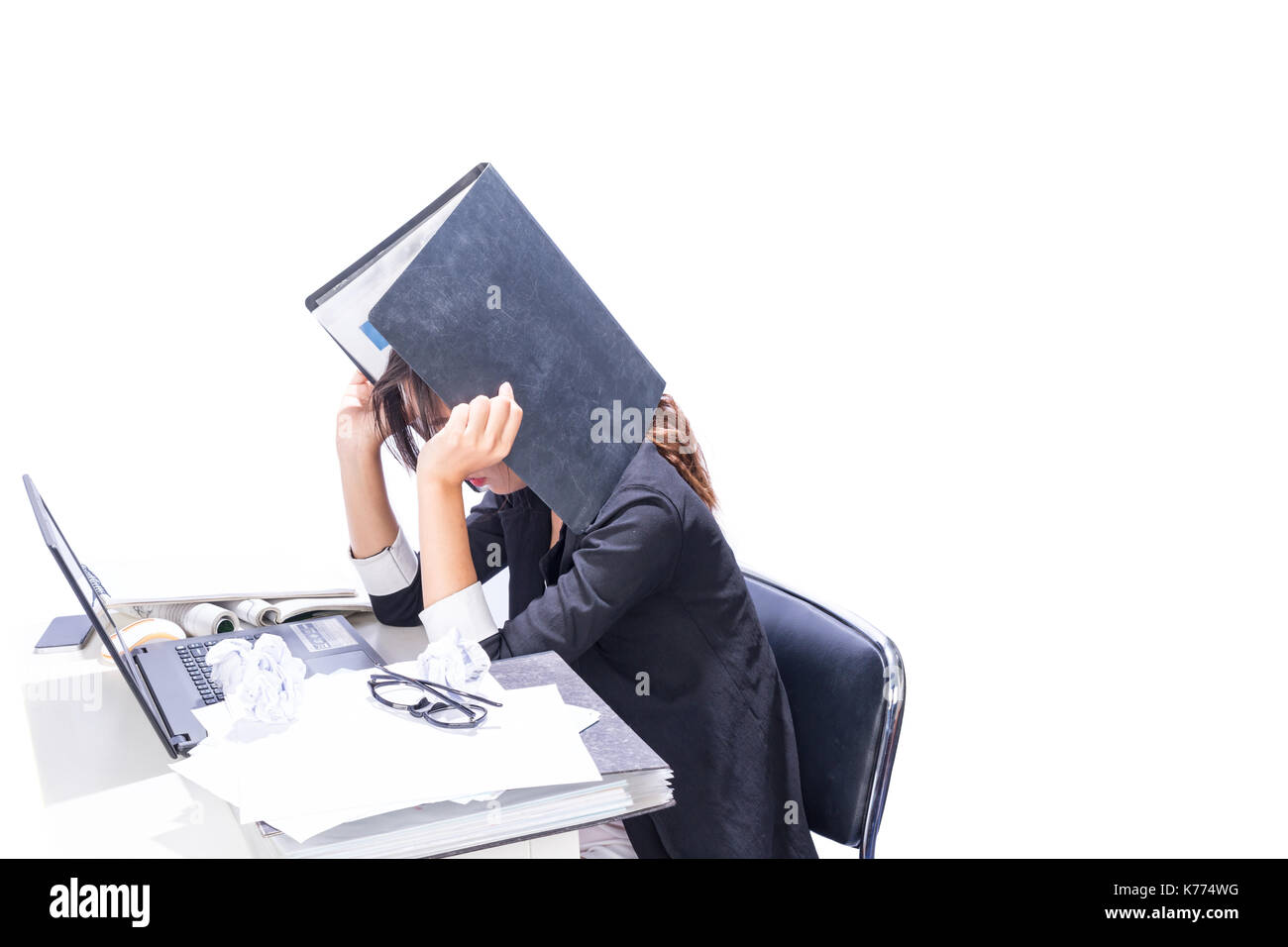 Woman tired of office work. Isolated on white Stock Photo - Alamy