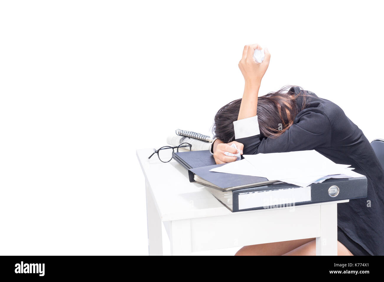 Woman tired of office work. Isolated on white background Stock Photo ...