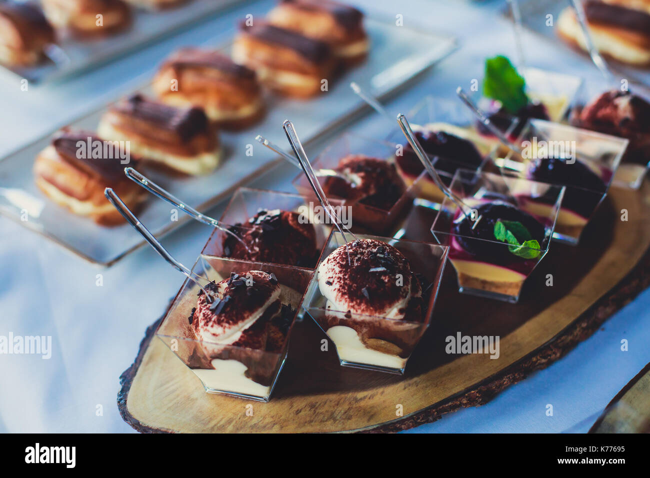 Beautifully decorated catering banquet table with different food snacks ...