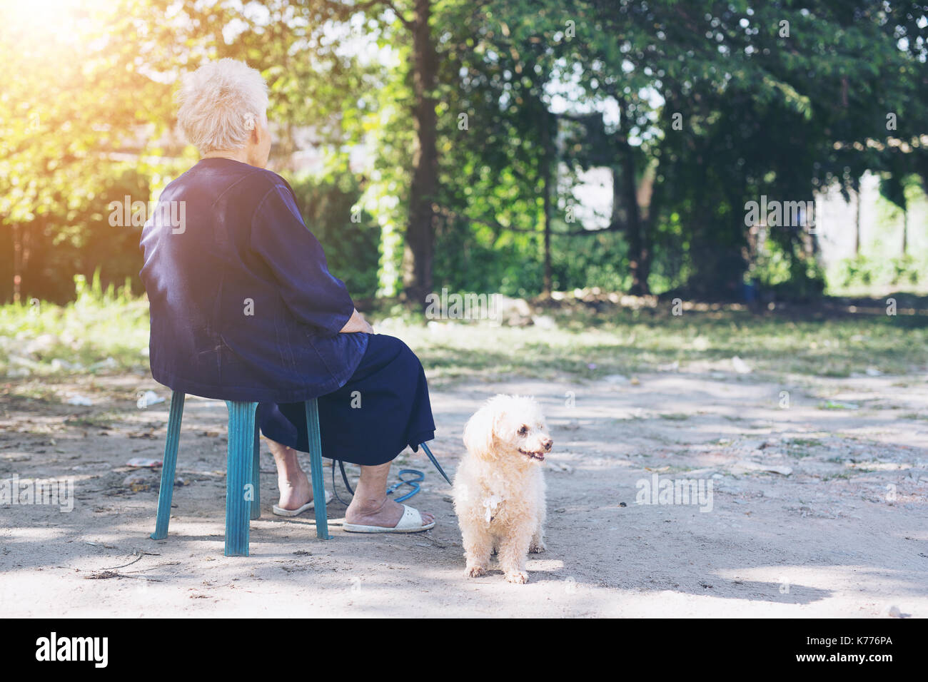 Old woman raising dogs in backyard Stock Photo - Alamy