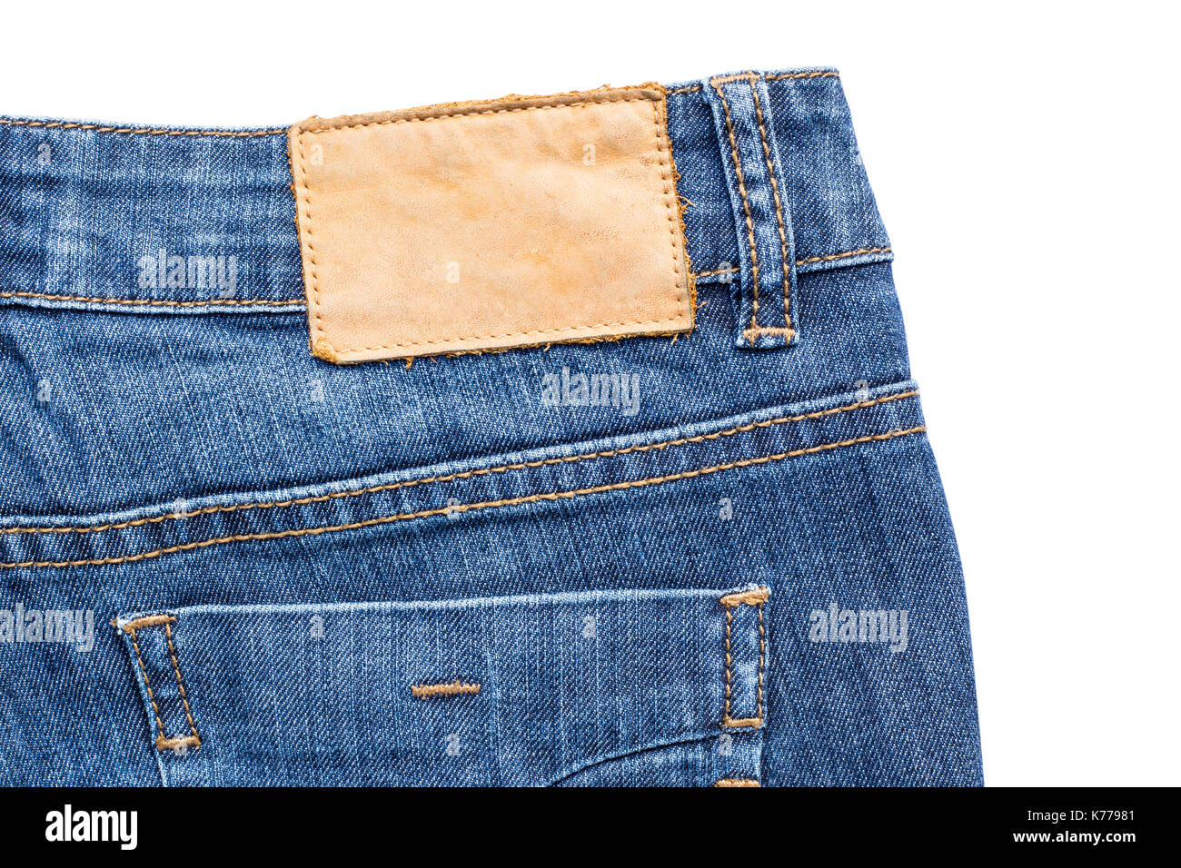 Close up of back side blue jeans with label for background Stock Photo ...