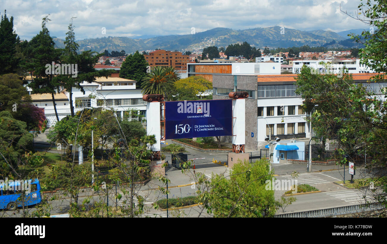 View of the University of Cuenca in the avenue 12 de Abril in the city ...
