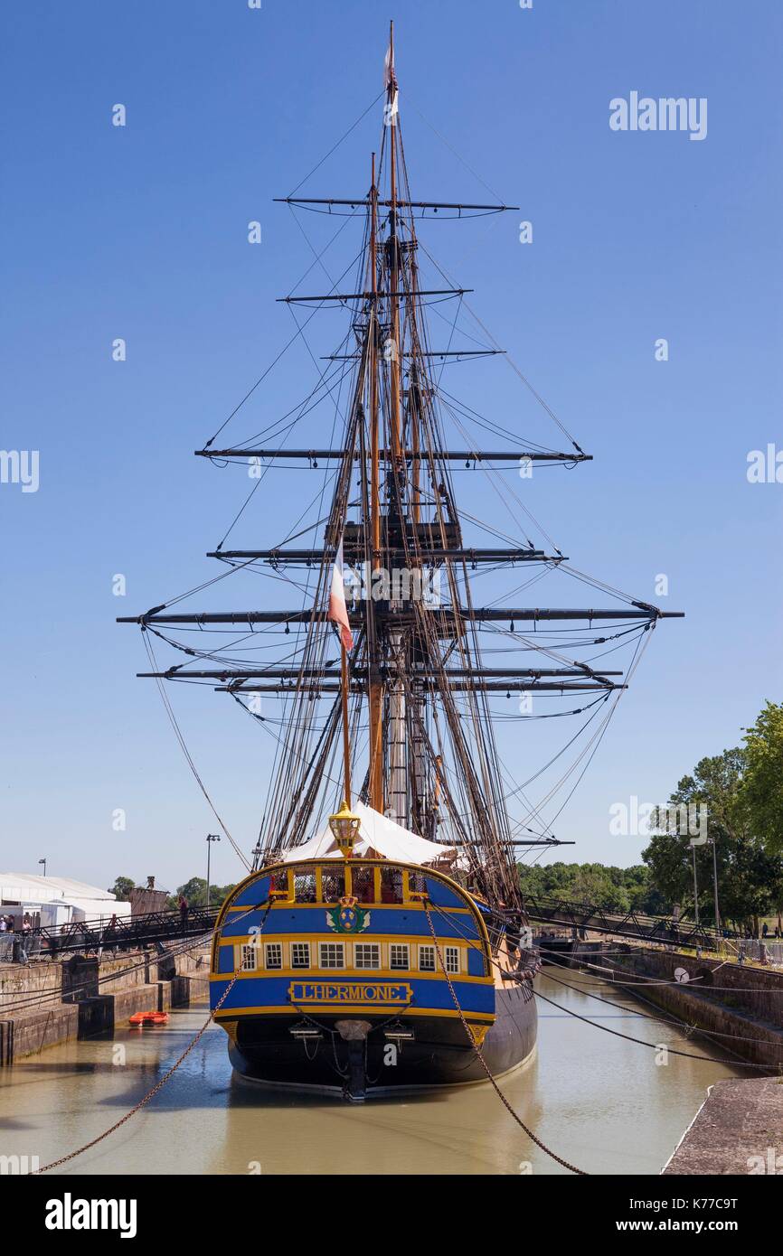 France, Charente Maritime, Rochefort, the Hermione frigate in drydock ...