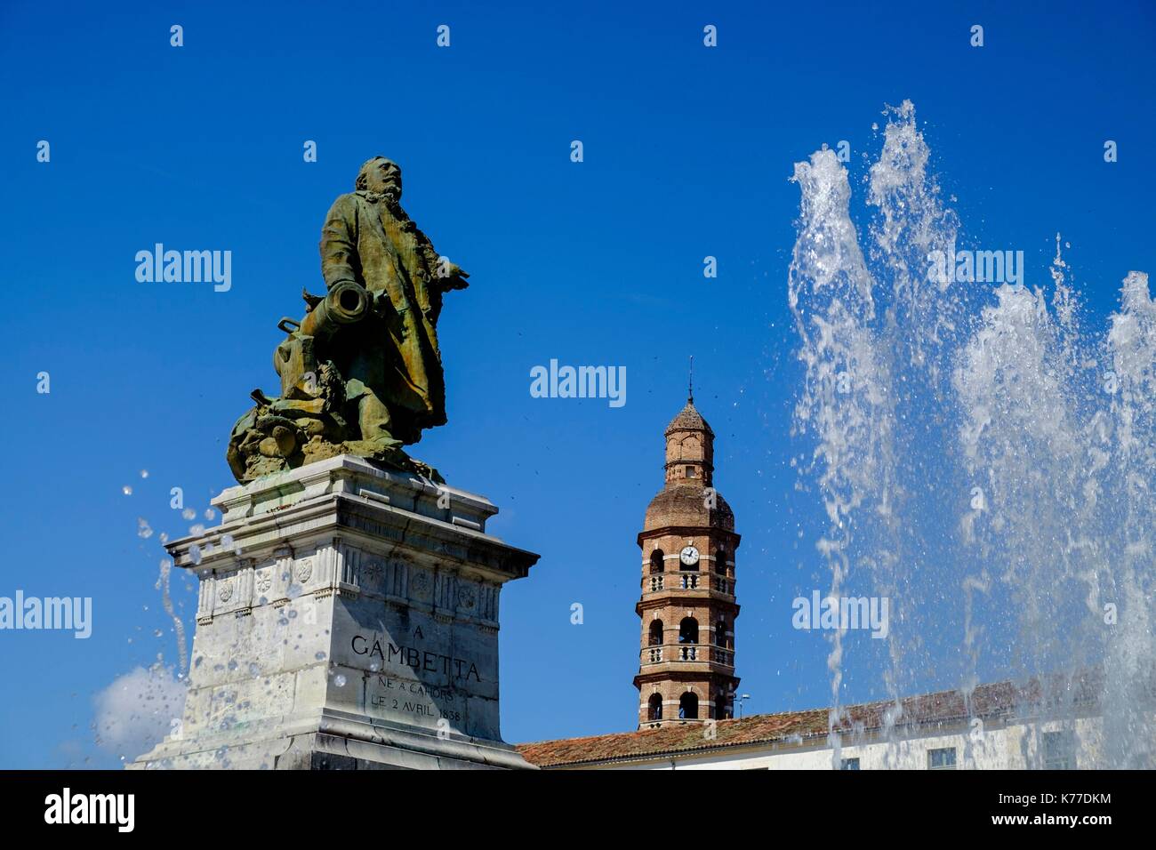 France, Lot, Quercy, Cahors, the Gambetta square and statue Stock Photo ...
