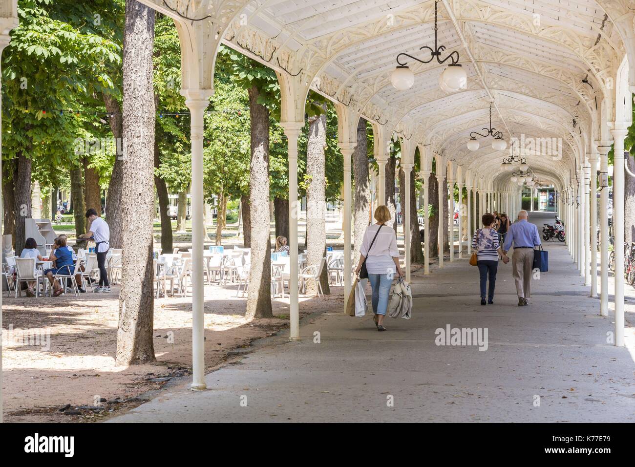 France, Puy-de-Dome, Vichy, covered passageway in the Parc des Sources ...